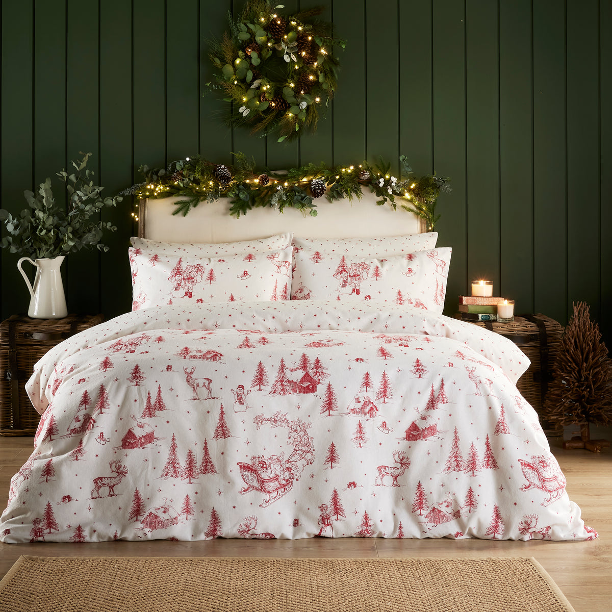 Santa Toile Duvet Cover Set - Christmas Bedding – Vantona